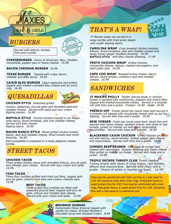 Menu – JT Maxies Bar & Grill | Wolf Road Albany NY