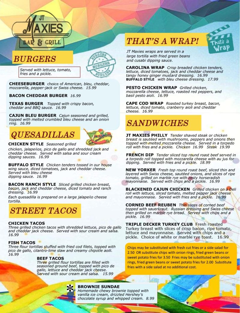 Menu – JT Maxies Bar & Grill | Wolf Road Albany NY